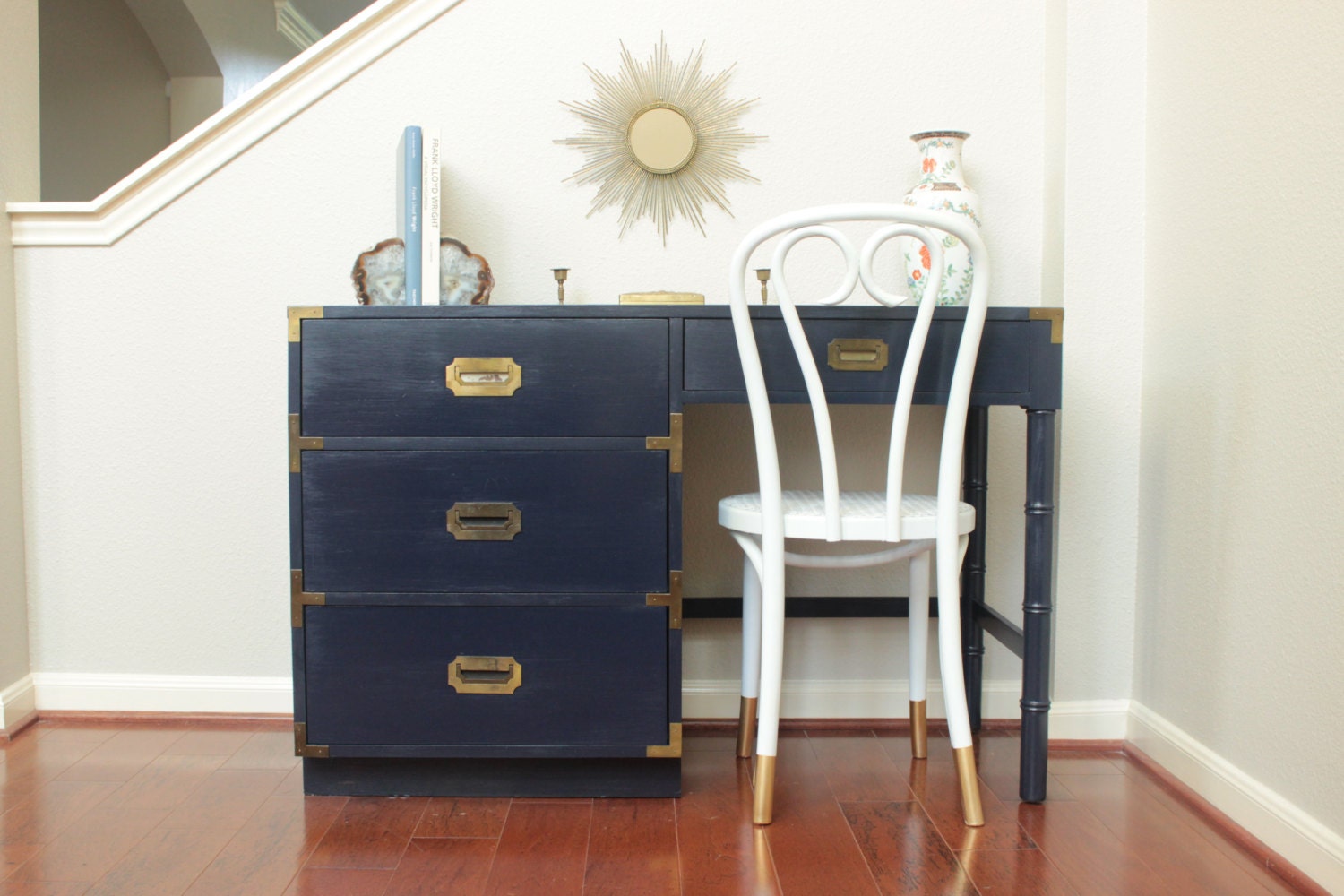 Dixie Campaigner Desk Faux Bamboo Leg Support | Vintage Dixie Desk ...