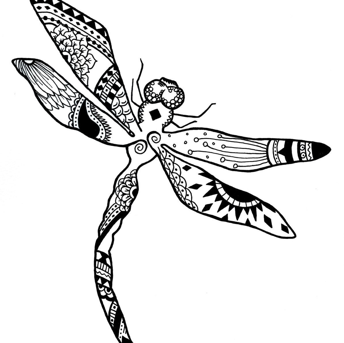Dragonfly zentangle art art print animal art black and