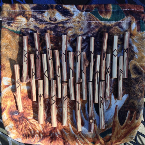 Elder Futhark Oak Stave Rune Set w/pouch Viking Heathen