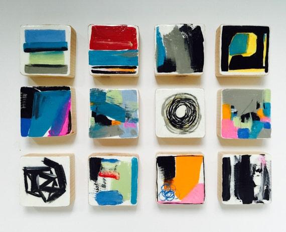 Original Painted Abstract Wood Block Wall Art Sculpture