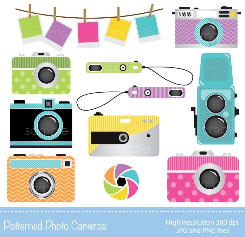 Digital Clipart Patterned photo cameras for Scrapbooking