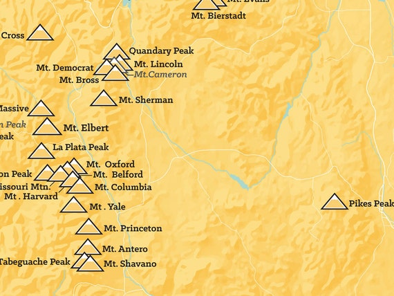 58 Colorado 14ers Map 18x24 Poster