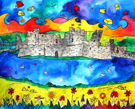 Items similar to Colourful Caerphilly Castle ~ Castell Caerffili ...