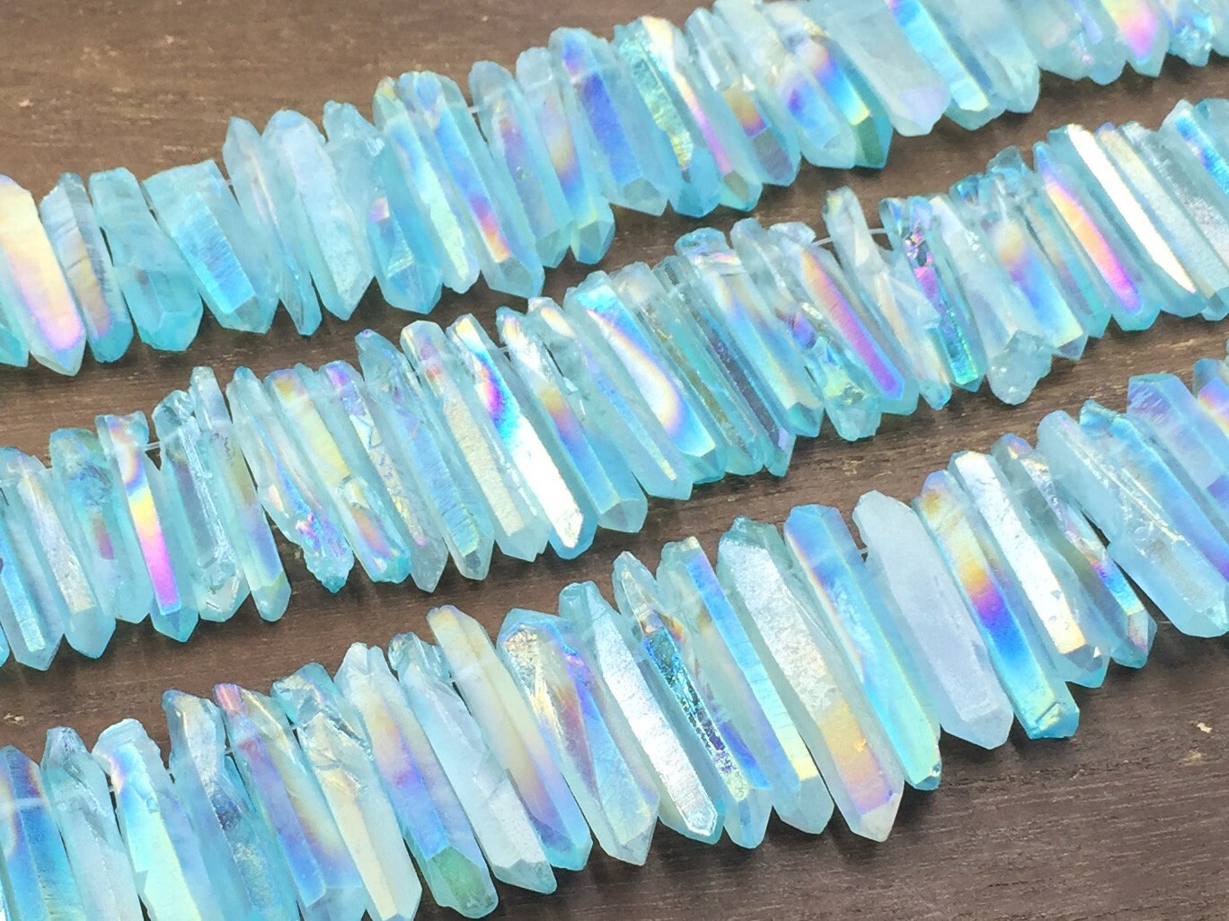 Bright Blue Aura Quartz Crystal Points Raw Rough Crystal
