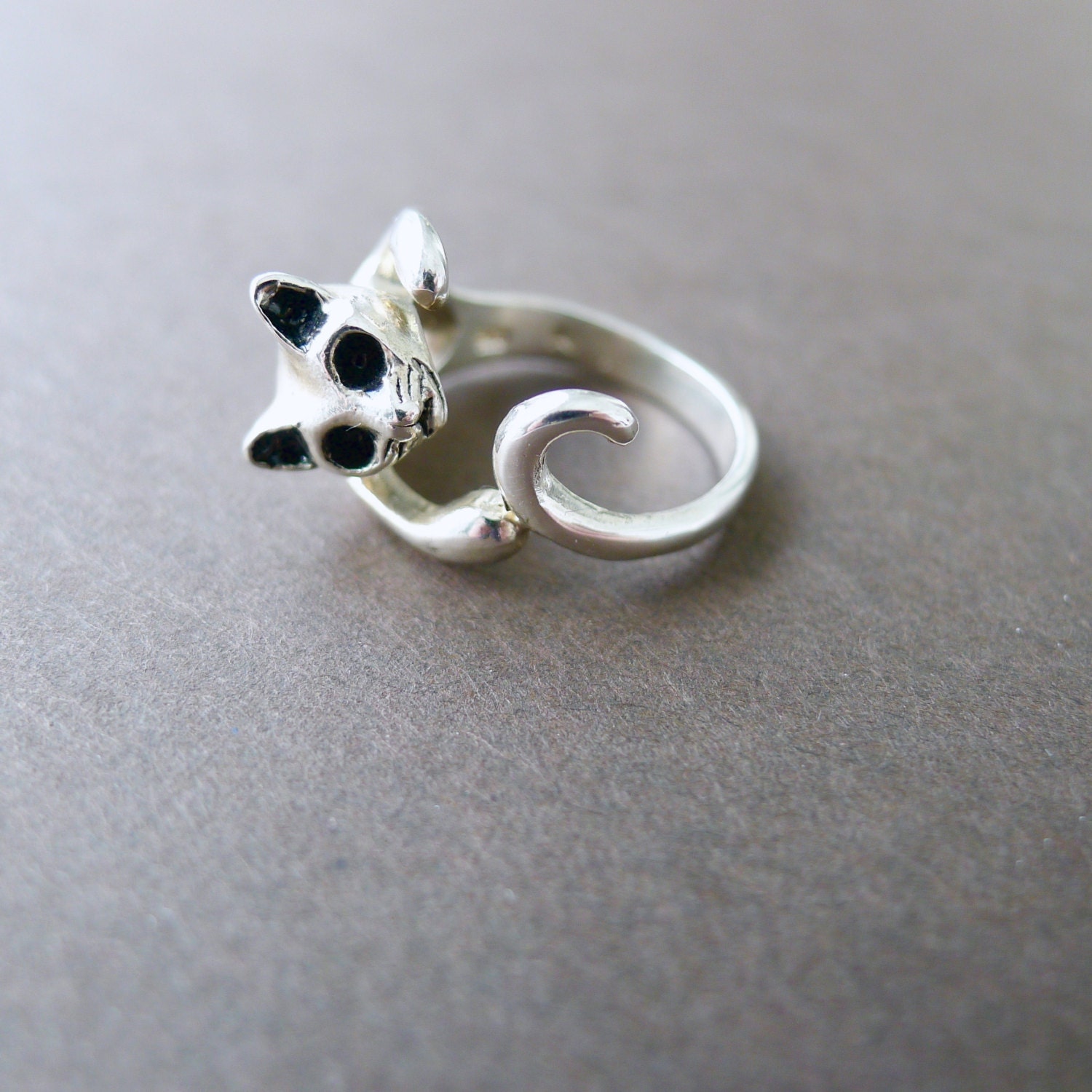 Sterling Silver Cat Ring Cat Wrap Ring Modern Cat Ring Cat