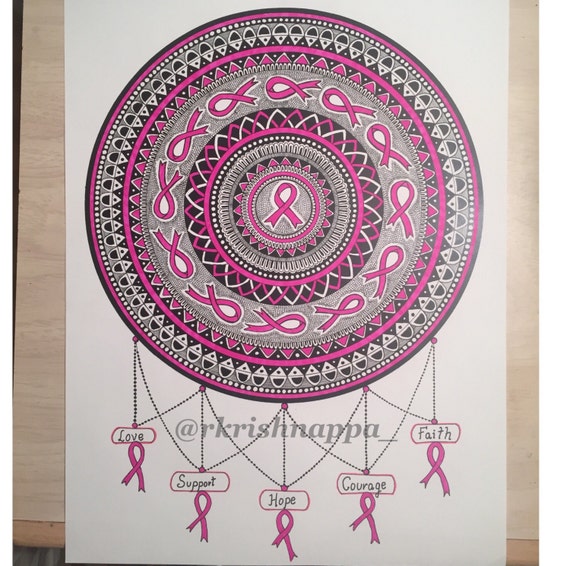 Pink Ribbon Mandala Breast Cancer awareness mandala art