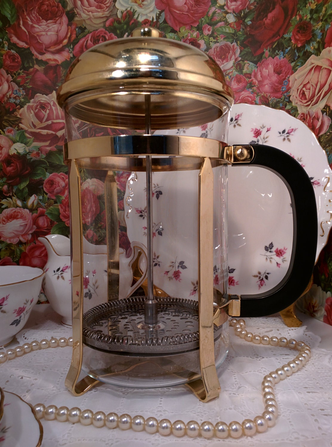 Gold Coloured Cafetiere with Pyrex Liner – 12 cup Coffee Maker – Coffee ...