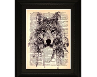 Antique wolf print | Etsy