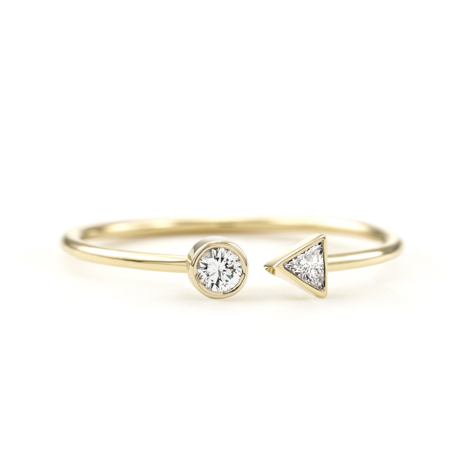 Rose gold trillion Ring ~ Open Trillion Ring ~ Cuff Diamond Ring ~ Thin ...