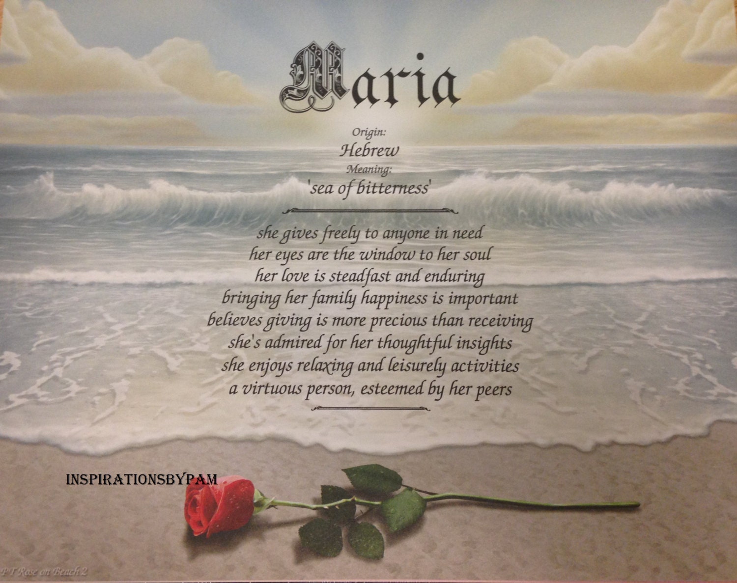 Maria First Name Meaning Art Print Personalized Red Rose On Maria First Name Meaning Art Print Personalized Red Rose On