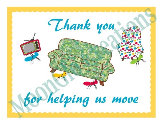Thank you for helping us move Thank you cardPrintable