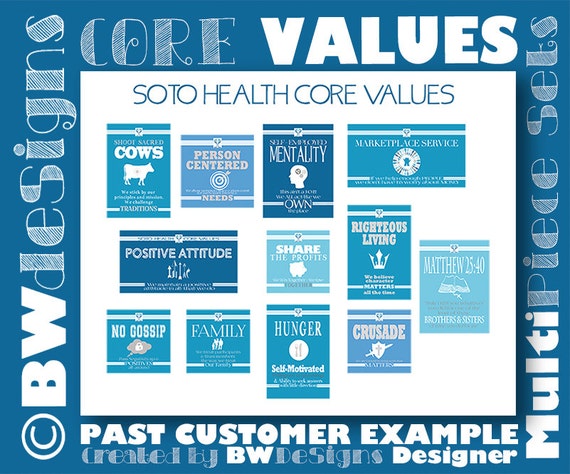 CORE VALUES Signs Ramsey Office Model Bulletin Board Prints