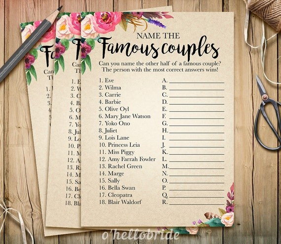 Name The Famous Couple Game Guess The Couple Printable