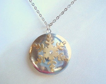 Silver Round Locket Let it Snow Locket Snowflake Locket