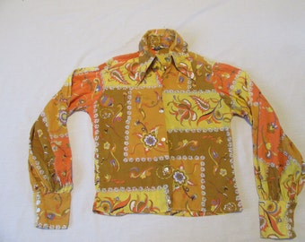 70s big collar shirt | Etsy