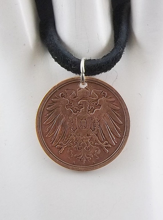German Eagle Coin Necklace 2 Pfennig Coin Pendant Leather
