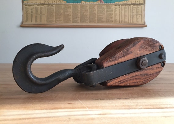 Vintage Industrial Snatch Block Pulley