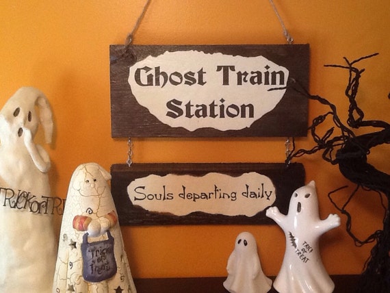 Ghost Train Station Sign handmade wooden sign halloween