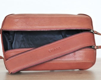 Black leather shaving bag Mens toiletry bag by TheLeatherExpert