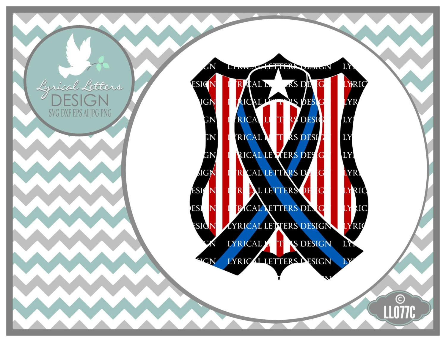 Police Thin Blue Line Shield American Flag LL077 C SVG