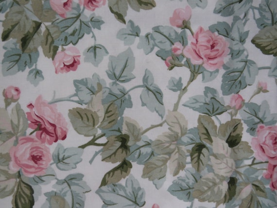 Laura Ashley Valance Cottage Rose Green Pink Cabbage Roses