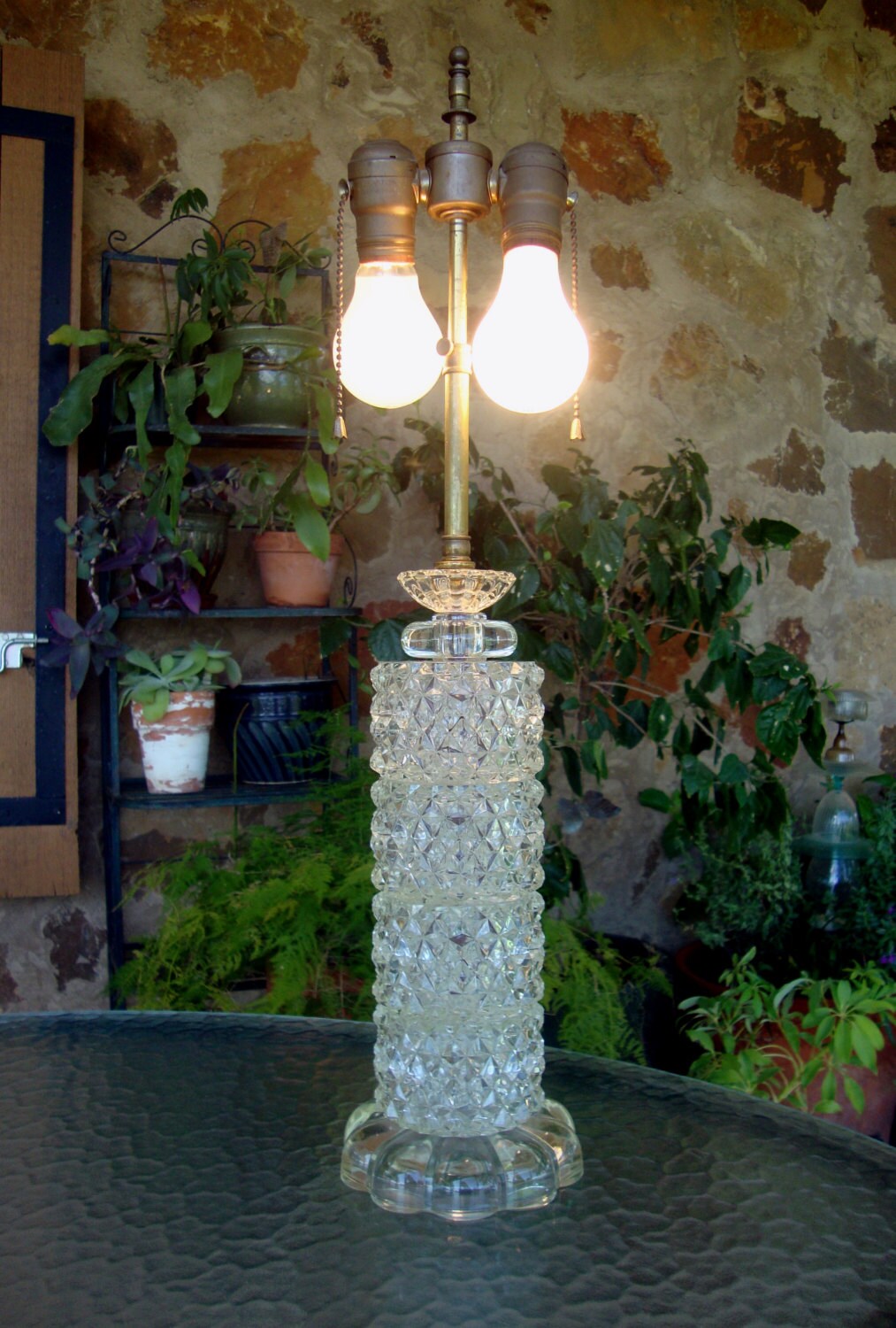 Vintage pressed glass lamp diamond point tall table lamp lamps