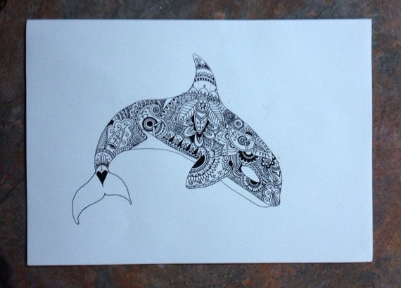 Items similar to Hand drawn pen & ink Illustration of Orca / Killer ...