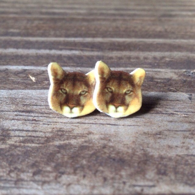 Mountain lion earrings puma cougar jewelry big cat