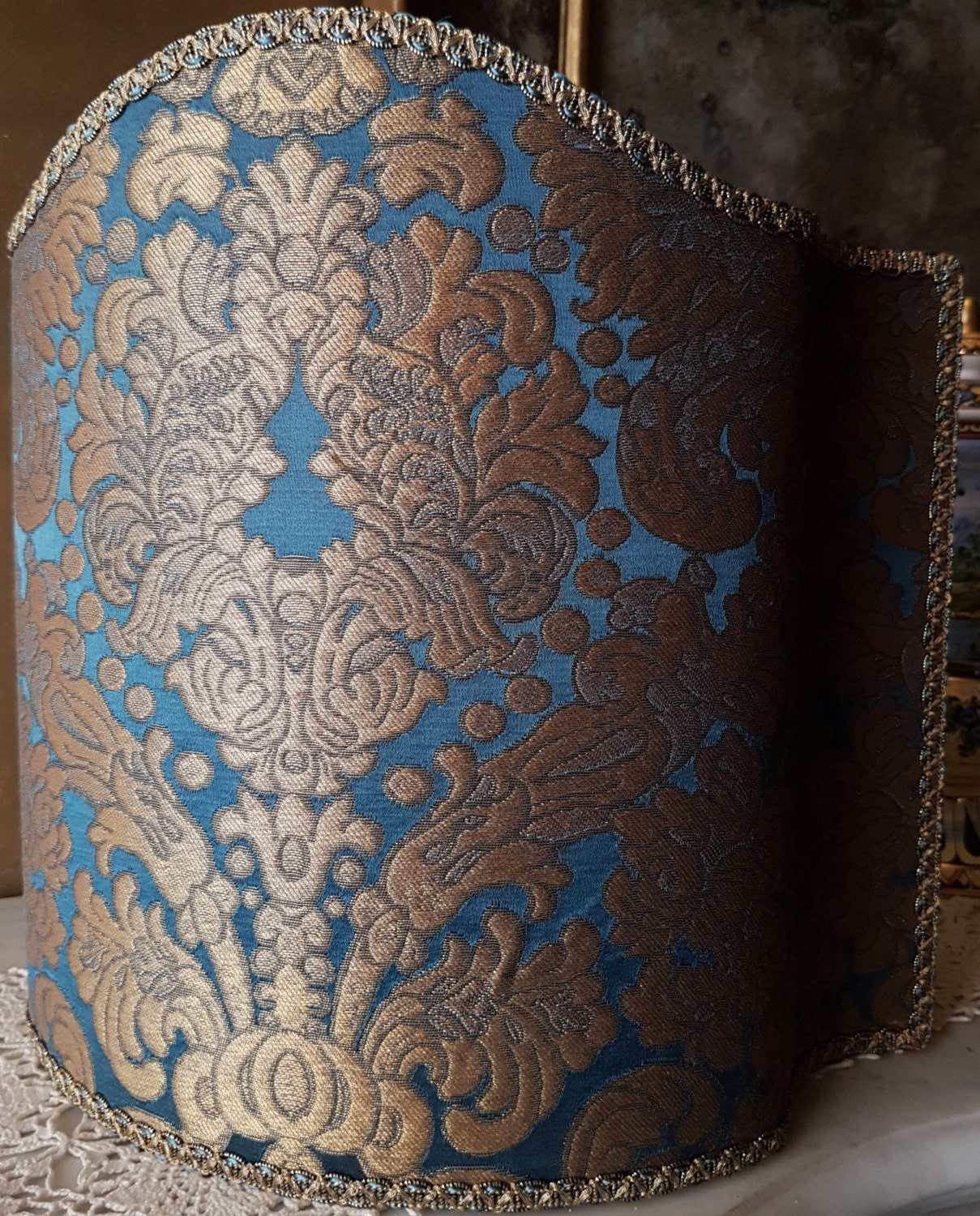 Venetian Lamp Shade Blue and Gold Silk Brocatelle Rubelli