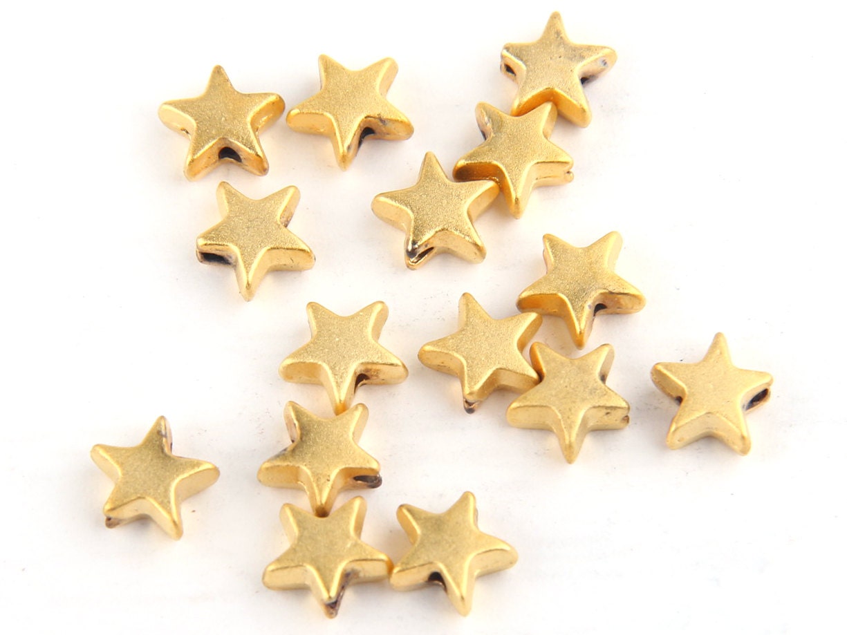 Mini Gold Star Bead Spacers 22k Matte Gold Plated 15 pieces