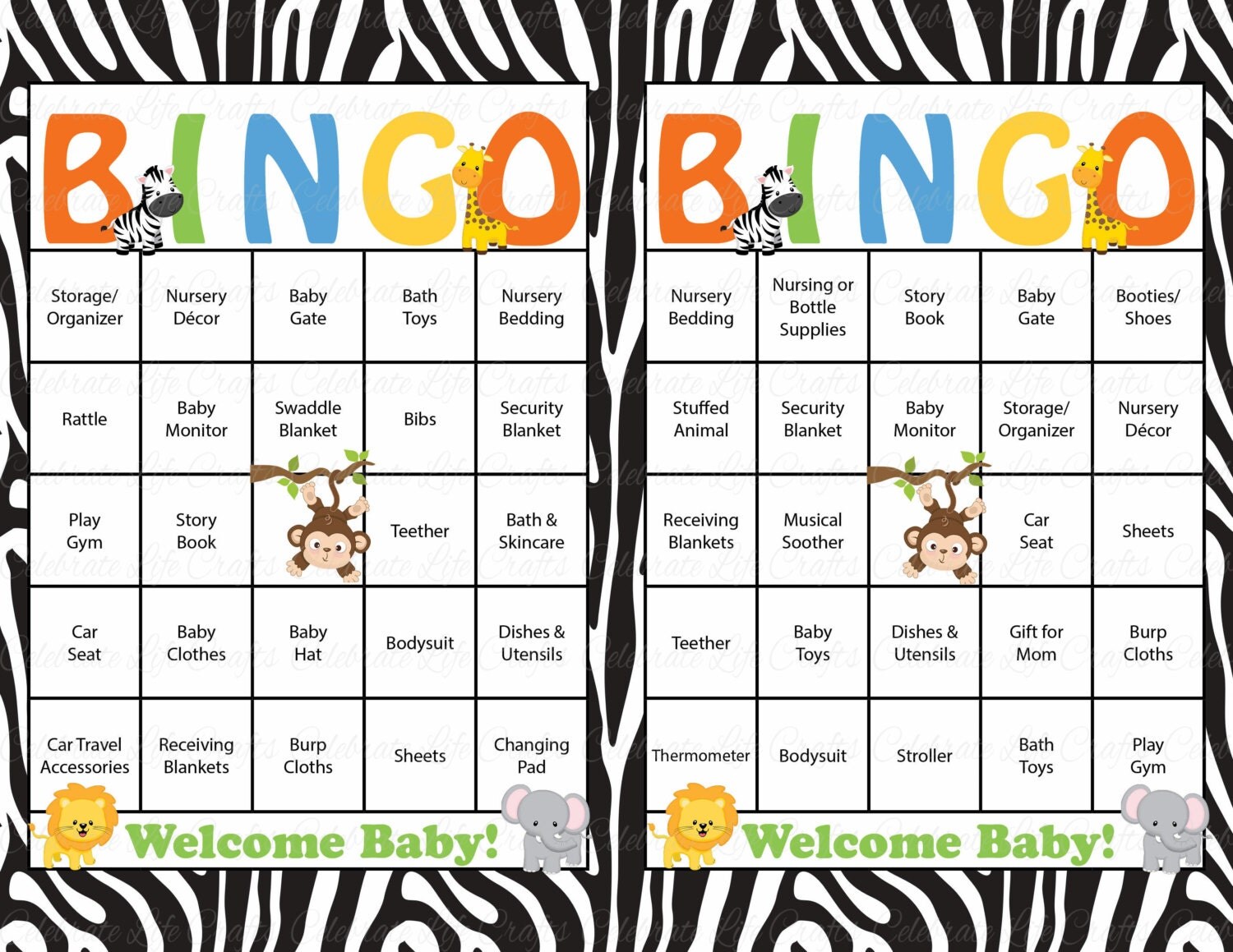 60 Safari Baby Shower Bingo Cards 60 Prefilled Bingo Cards