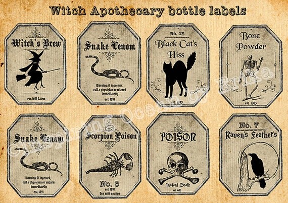Witch apothecary printable bottle labels
