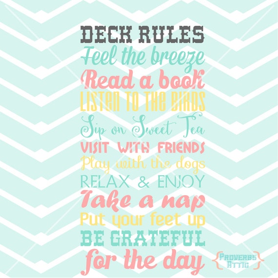 Deck Rules or Porch Patio house outside sign vinyl art decal