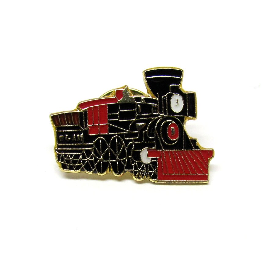 Vintage Locomotive Train Gold Tone and Enamel Pin / Lapel Pin