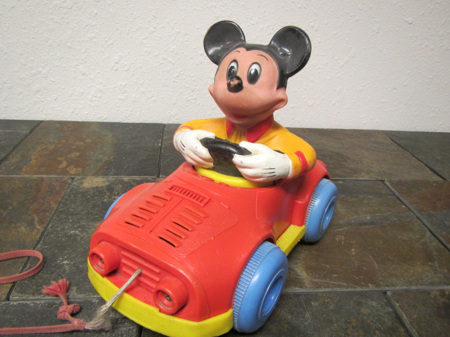 vintage MICKEY MOUSE in CAR Pull Toy 1973 Kohner Bros. Toy