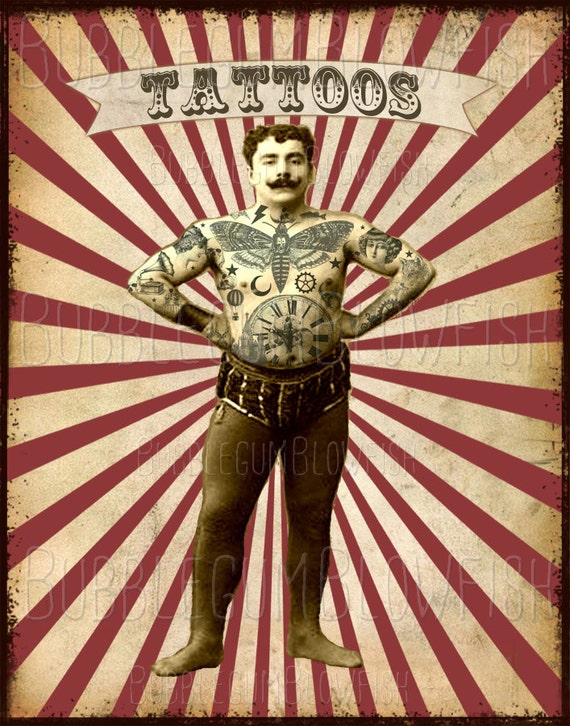 Vintage Tattooed man Oddities vintage circus by BubblegumBlowfish