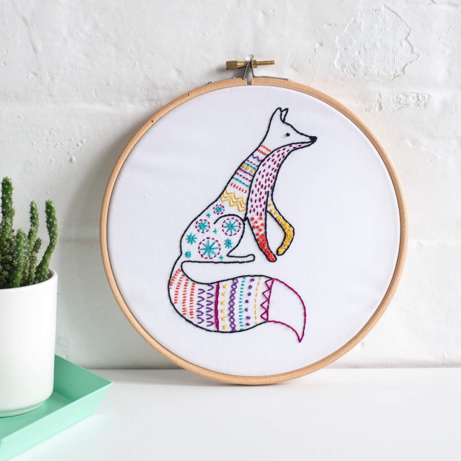 Fox Contemporary Embroidery Kit Embroidery Hoop Art Modern