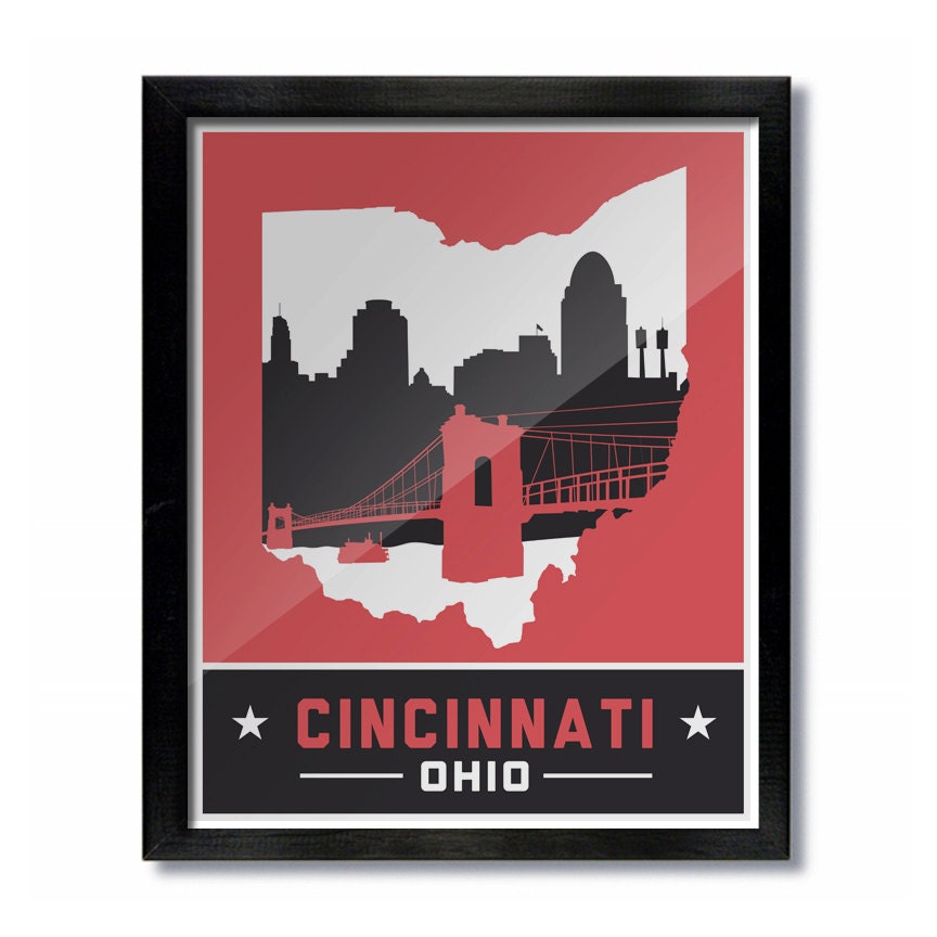 Cincinnati Ohio Skyline Poster Print: Wall Art Choose a Size