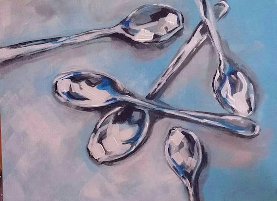 Original Acrylic Painting 12 x 16 Spoons kitchen decor