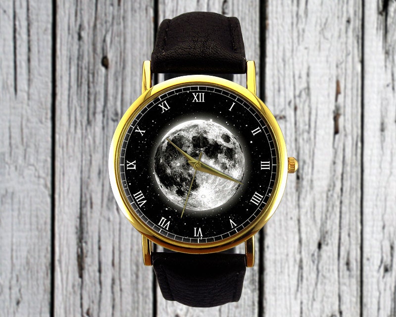 Full Moon Watch Black and White Leather Watch Ladies