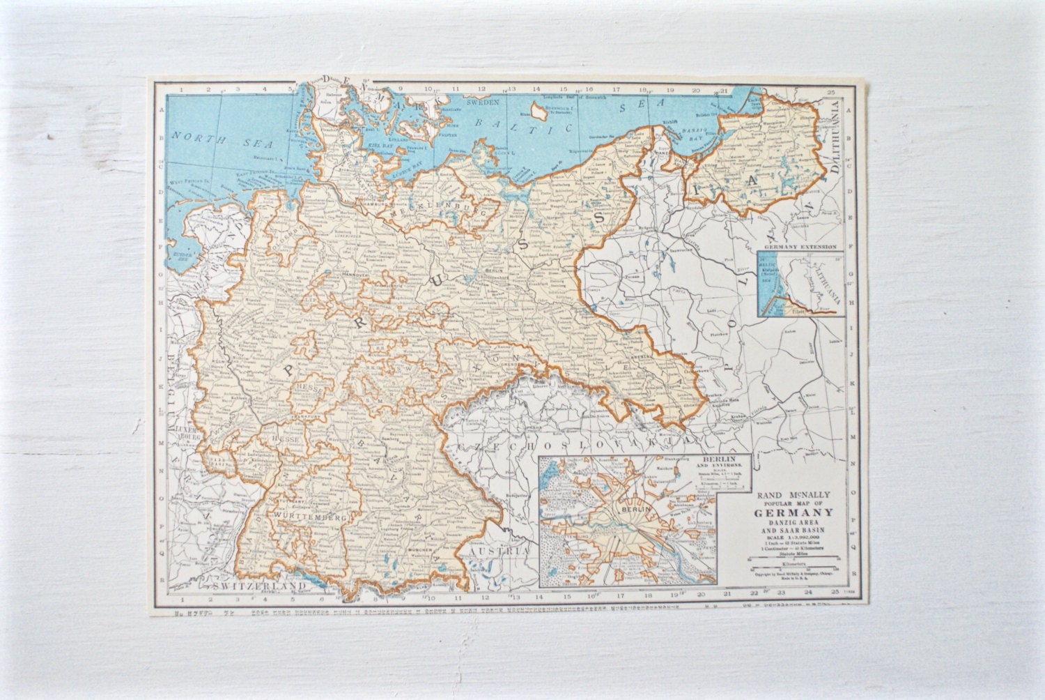 1930 Germany Map Large Antique Map Beautiful Old Map