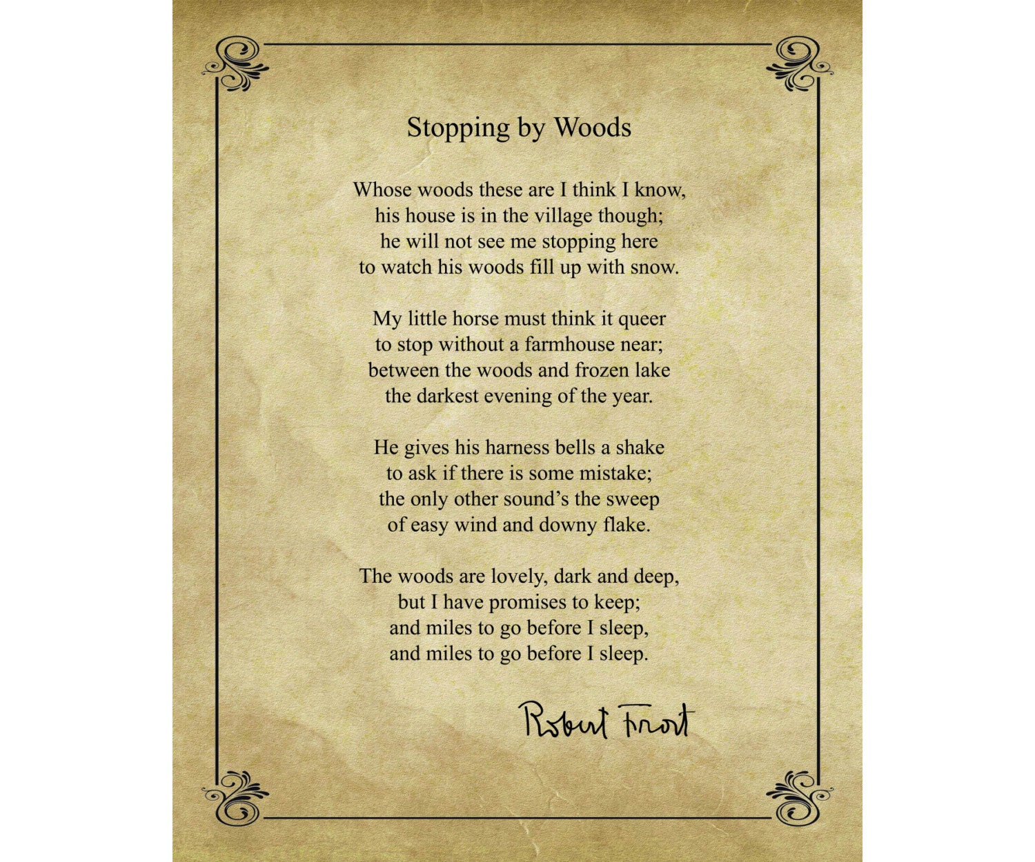 Stopping by Woods by Robert Frost 1923 16x20 print