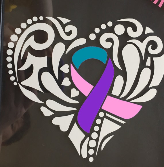 Pink/Purple/Teal Awareness Ribbon Tribal Heart Design Window