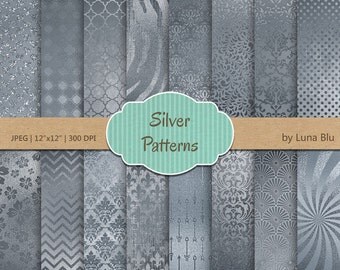 Navy and Silver Digital Paper: Silver Foil