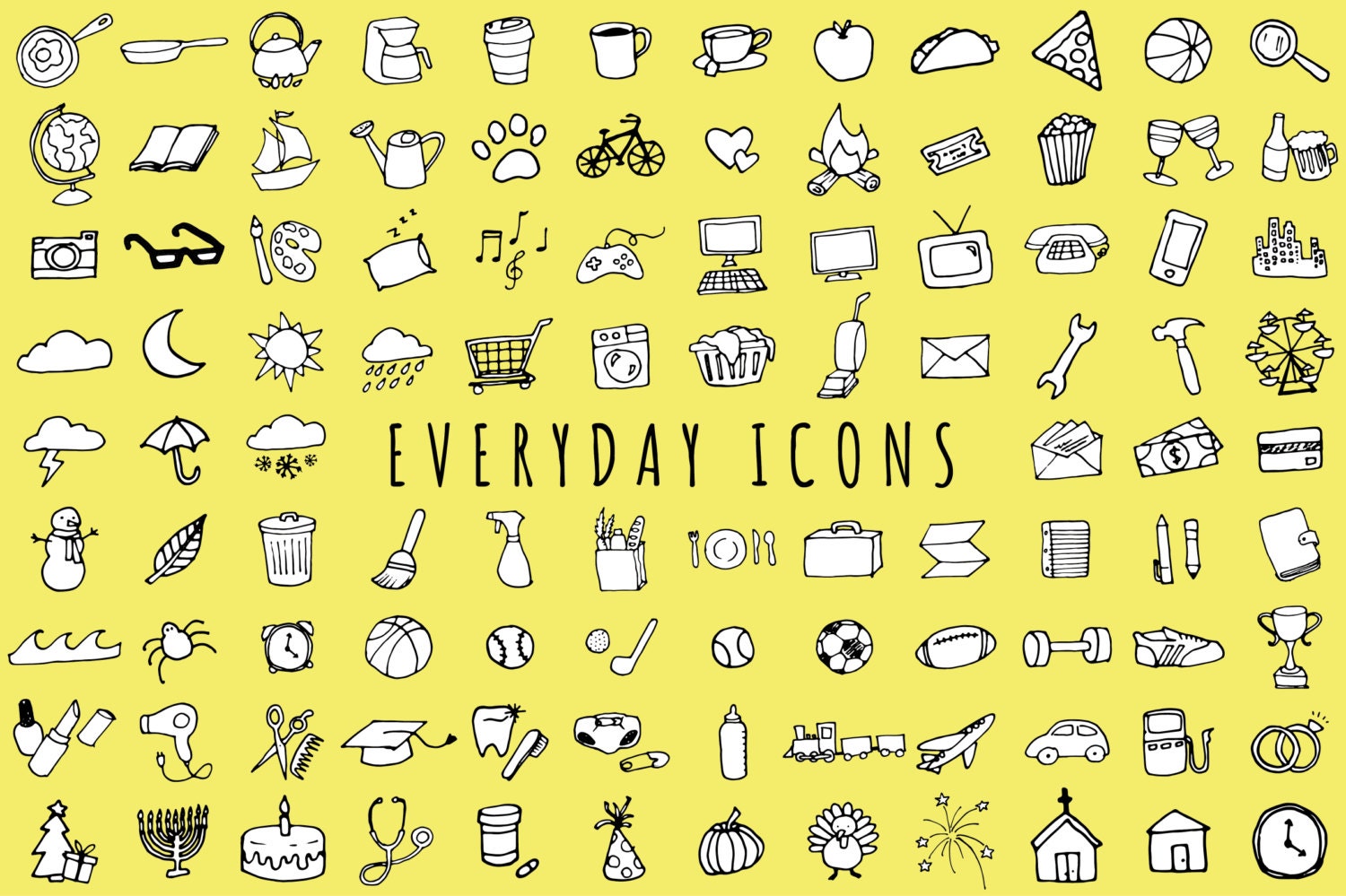 Everyday Items Clipart Set Black & White Version clipart
