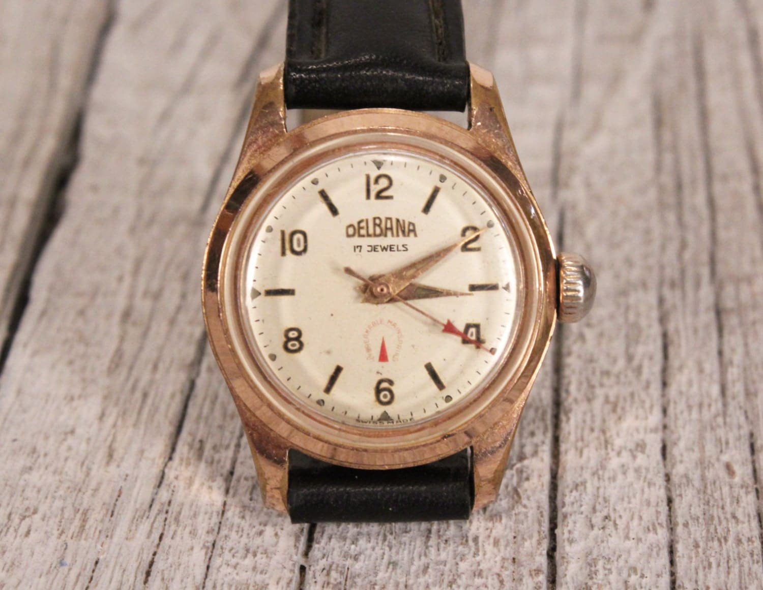 Vintage DELBANA 17 Jewels Watch Swiss Watch Marked Plaque G