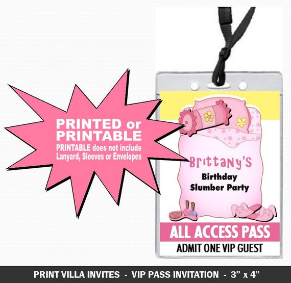Slumber Party VIP Pass Invitation Printable by PrintVillaInvites