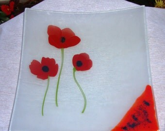 Fused glass poppy | Etsy