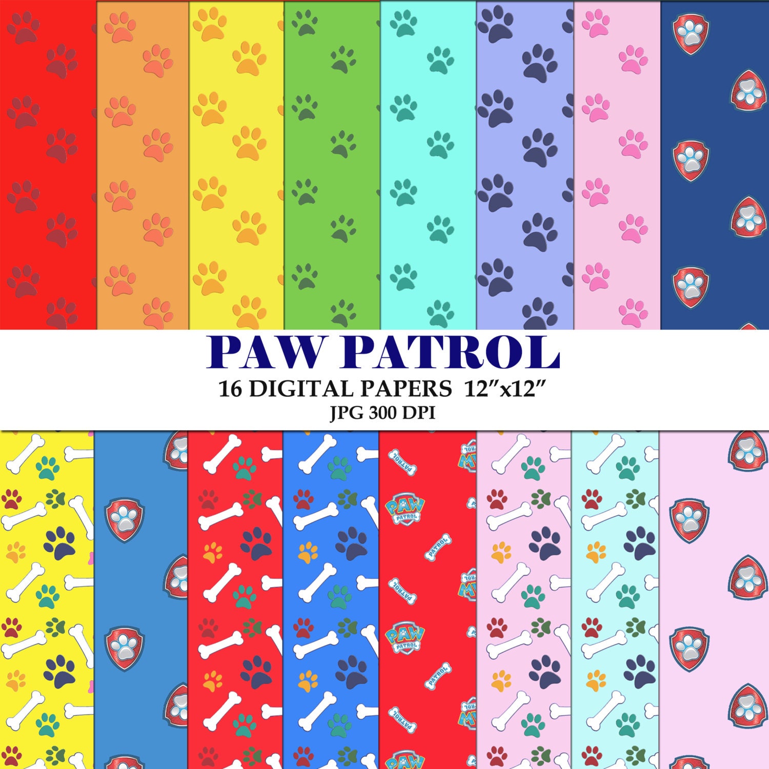 Paw Patrol Digital Paper 20 Papers 12x12 by OctopusDigitalStore