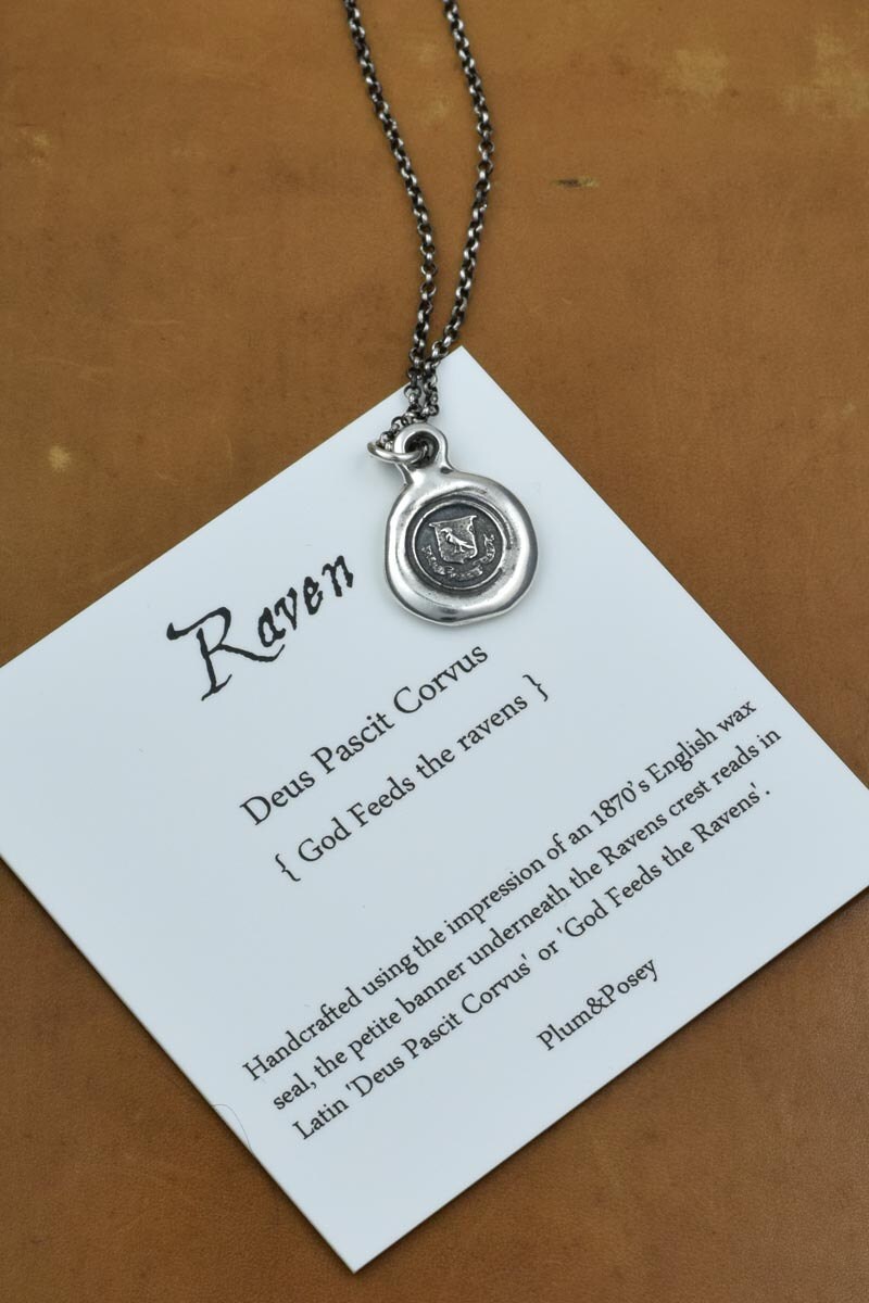 Mini Raven Necklace God Feeds the Ravens Deus Pascit